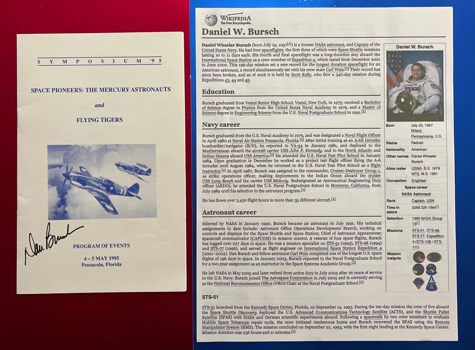 DANIEL BURSCH STS ASTRONAUT SIGNED AUTOGRAPHED BOOKLET & BIO SCCS ...