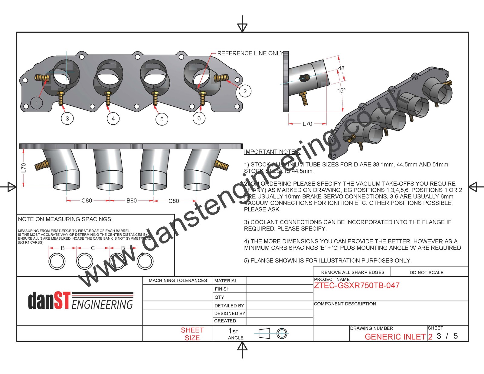 Ford ST170 Inlet Manifold Suit GSXR750 & GSXR1000 80mm spaced Throttle ...