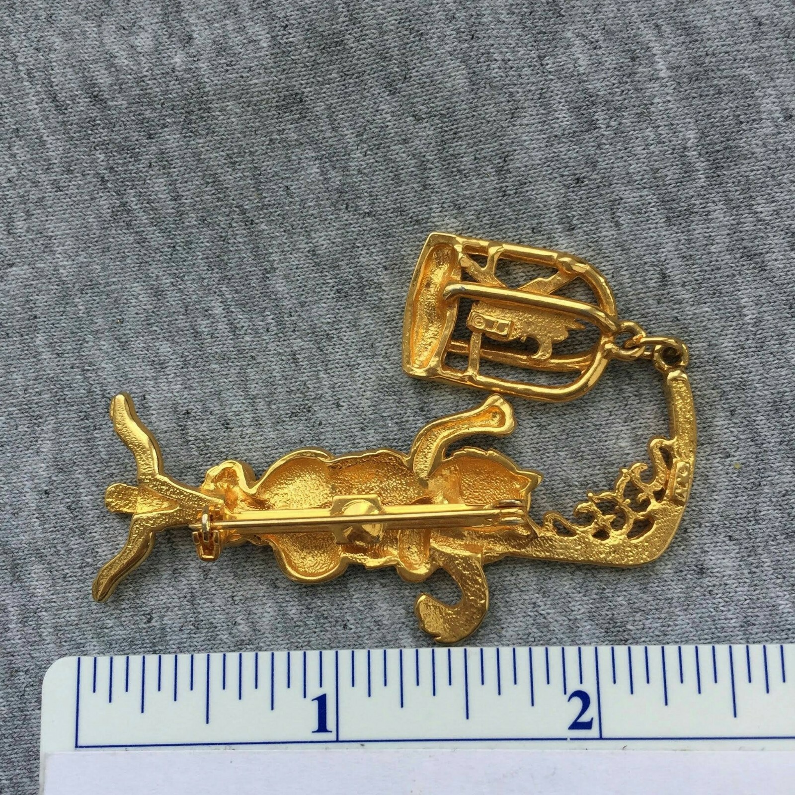 JJ Jonette Cat parrot bird cage pin brooch vintage goldtone animal | eBay