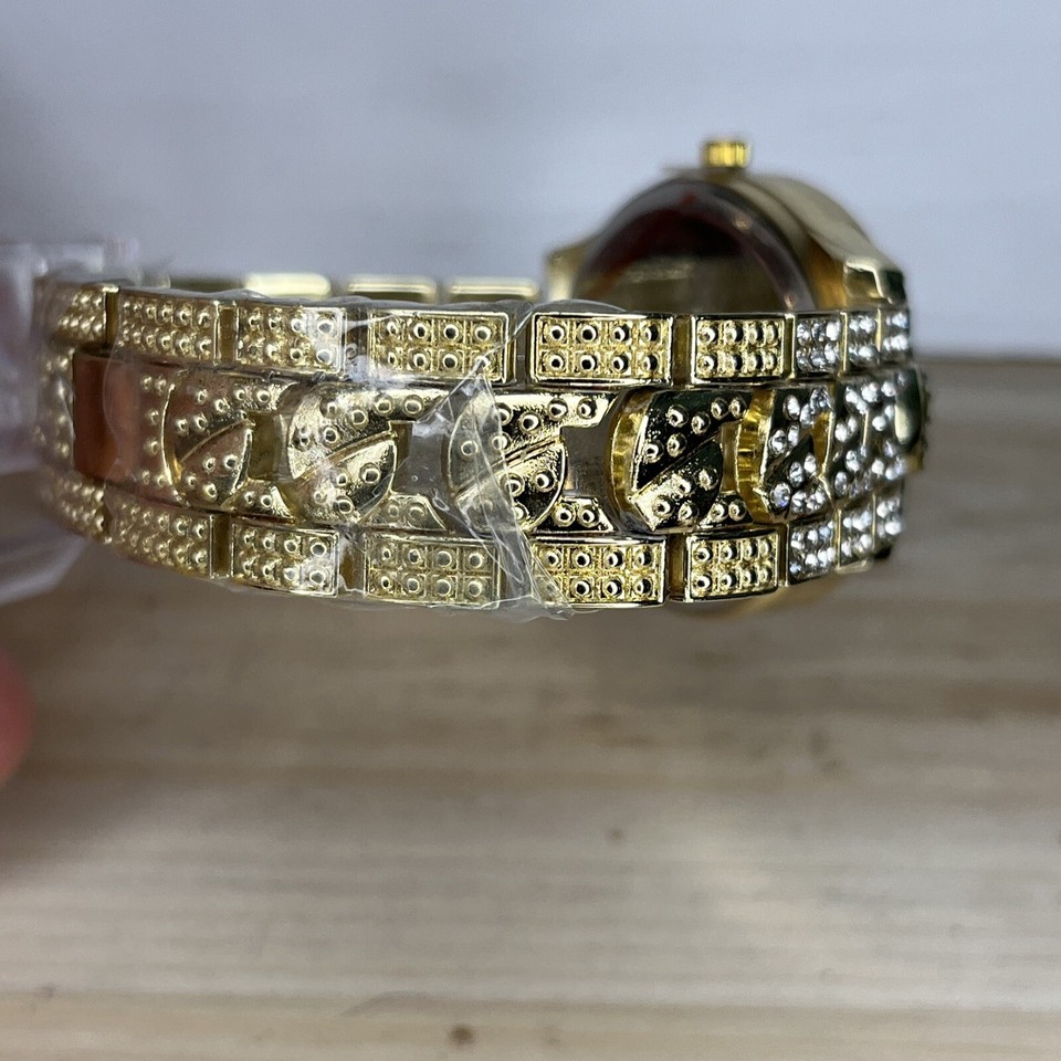 Luxury Men Bling Full Rhinestone Roman Numeral Dial Stainless Steel ...