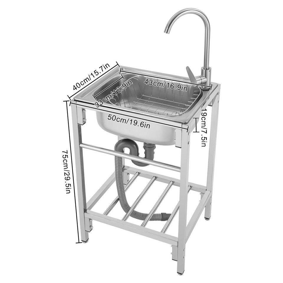 Utility Sink Free Standing Single Bowl Kitchen Bathroom Sink With ...