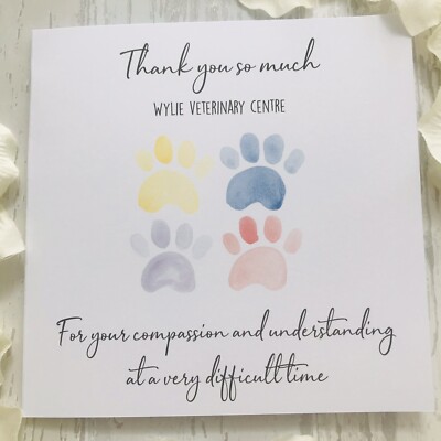 Personalised Veterinary Thank You Card Vet Understanding Loss of Pet ...