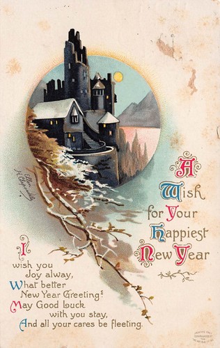 Clapsaddle New Year Card Spooky Haunted Castle Gothic Moonlight Vtg ...