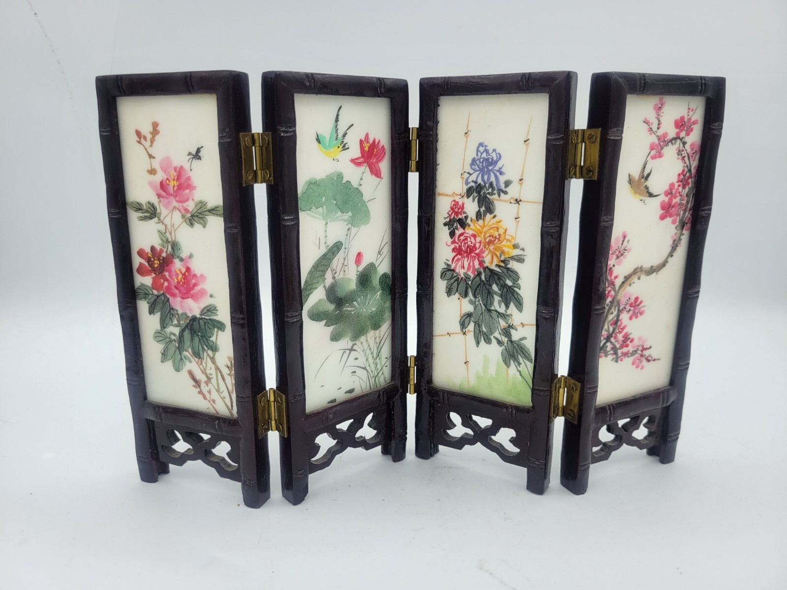 Vintage Chinese Folding Table Top Screen Handpainted 4 Panel 2 Sided | eBay