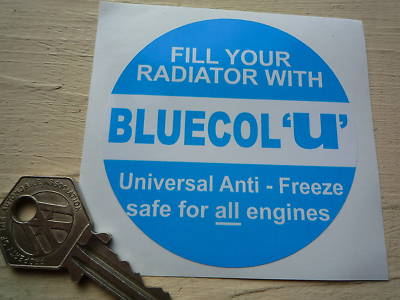 BLUECOL U ANTIFREEZE Radiator Cap STICKER 3" Classic Car Tun Dish ...