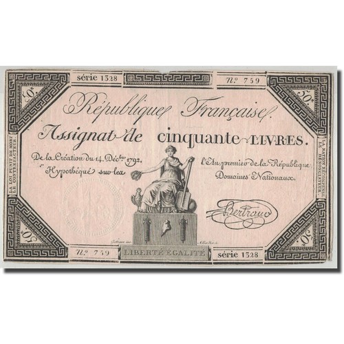France, 50 Livres, 1792, Bertrand, 1792-12-14, S+, KM:A72, Lafaurie:164 ...