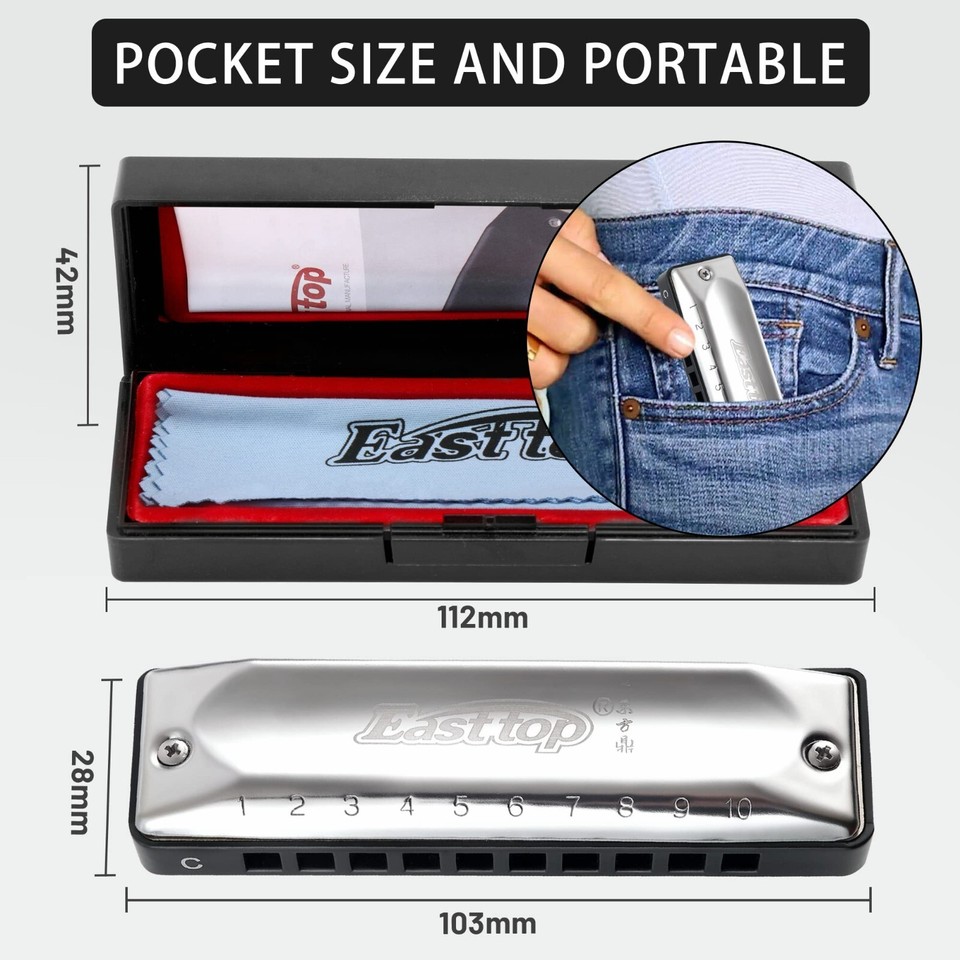 EASTTOP 10Hole Harmonica set 20Tone Diatonic Blues Harmonica Set blues ...