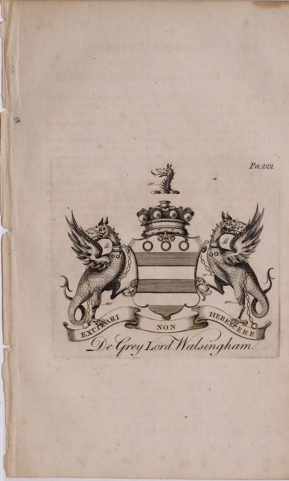 1779 ANTIQUE PRINT ~ DE GREY ~ FAMILY CREST COAT OF ARMS LORD ...