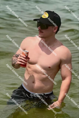 Shirtless Male Beefcake Abs Tattoos Daddy Standing In Lake 4x6 Photo ...