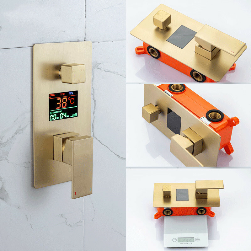 Brushed Gold Brass Intelligent Digital Display Mixer 550x230mm Rain ...