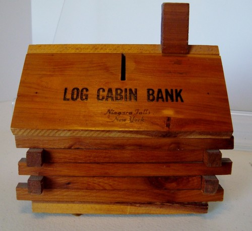 Vintage Solid Wood Handmade Log Cabin Coin Money Piggy Bank! Rustic-c1 ...