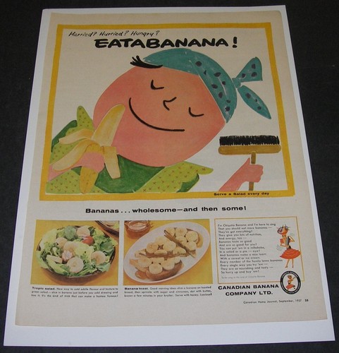Print Ad 1957 FOOD Canadian Banana Company ART Eatabanana Harried ...