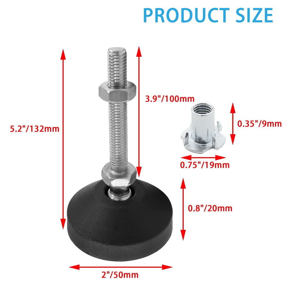 4 Pcs M8 Leveling Feet with T-Nut Anti Skid Threaded Rubber Feet ...