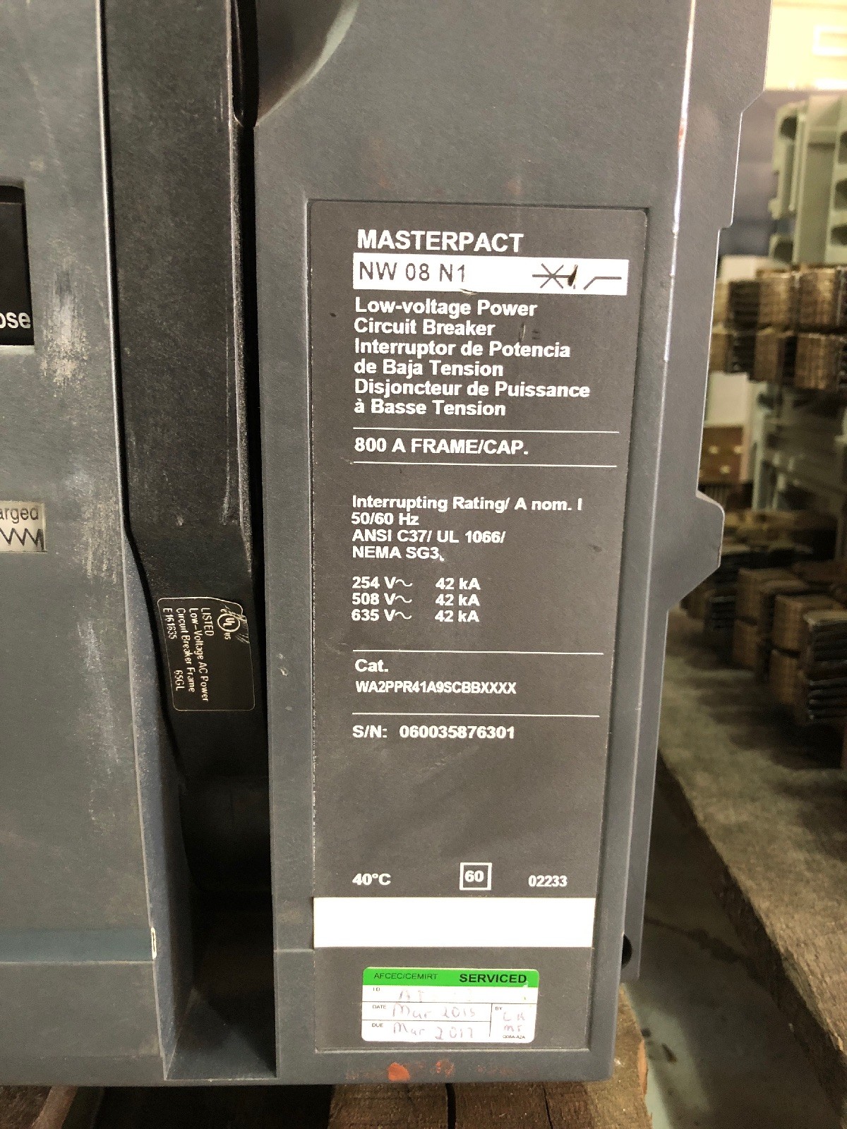 Square D Masterpact Circuit Breaker NW 08 N1 250 Amp LI Micrologic 3.0 ...