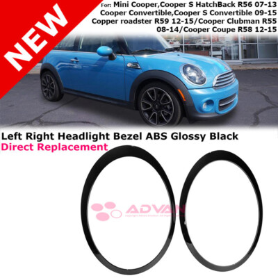 Black Ring Bezels For 07-15 Mini Cooper Left Right Pair Gloss Headlight ...