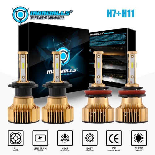 4-Side H7 H11 LED Combo Headlight Hi/Lo Beam Bulb 5000W 750000LM White ...