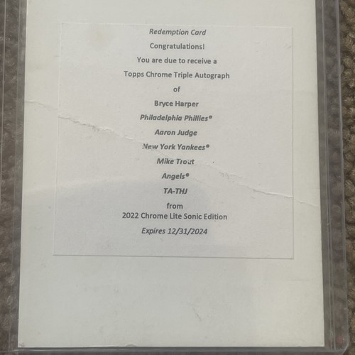 Topps Chrome Triple Auto Redeemed Redemption Card Trout Judge Harper TA ...