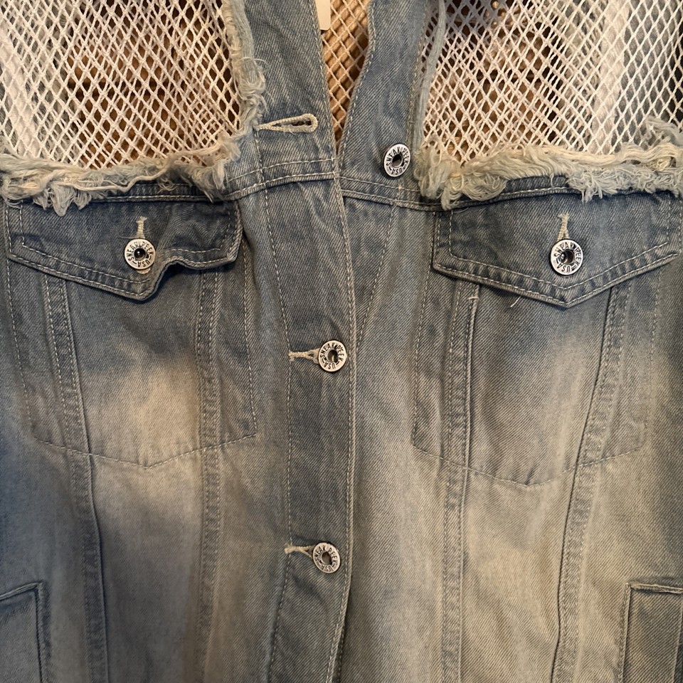 Women’s Sneak Peek Blue Fish Net Denim Jacket Medium | eBay