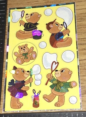 Vintage Stickers Rainbow Teddy Bears Blowing Bubbles RARE 1 Strip ...
