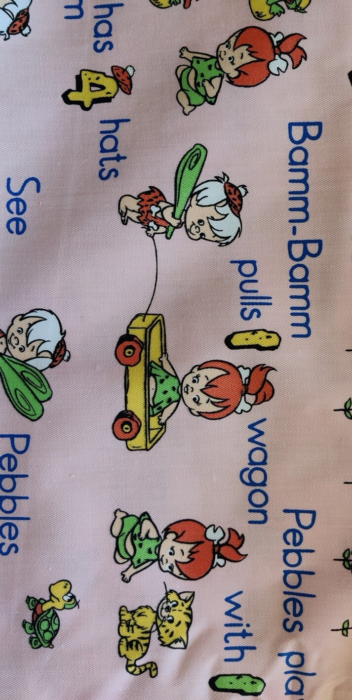 Vintage Flintstones Pink Fabric Baby Pebbles Bamm Bamm Cotton Twill ...