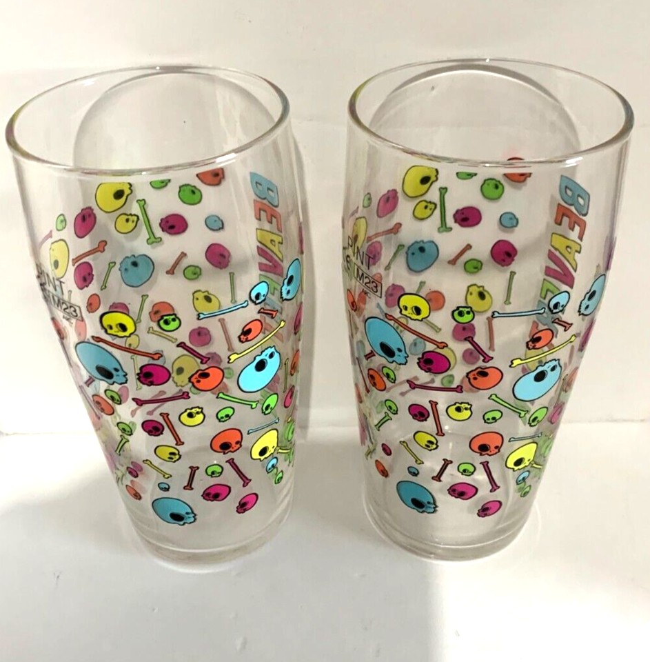 2 x Brand new Beavertown Neck Oil pint glasses skull and bones design ...