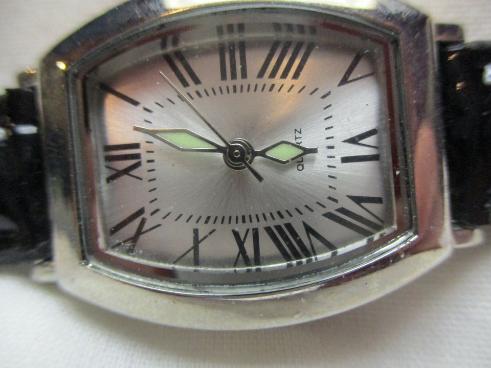 Roman Numerals Watch Silver Toned Rectangular Face Black Band | eBay