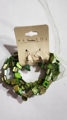 Marysol Green Glass Beaded Earrings And Bracelet | eBay
