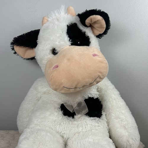 Walmart Large Cow Plush Stuffed Animal Black White Spots Bow Big 35 ...