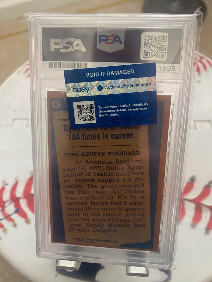 Nolan Ryan 1978 Topps Signed "7 No-Hitters" PSA/DNA Auto Grade 10 ...