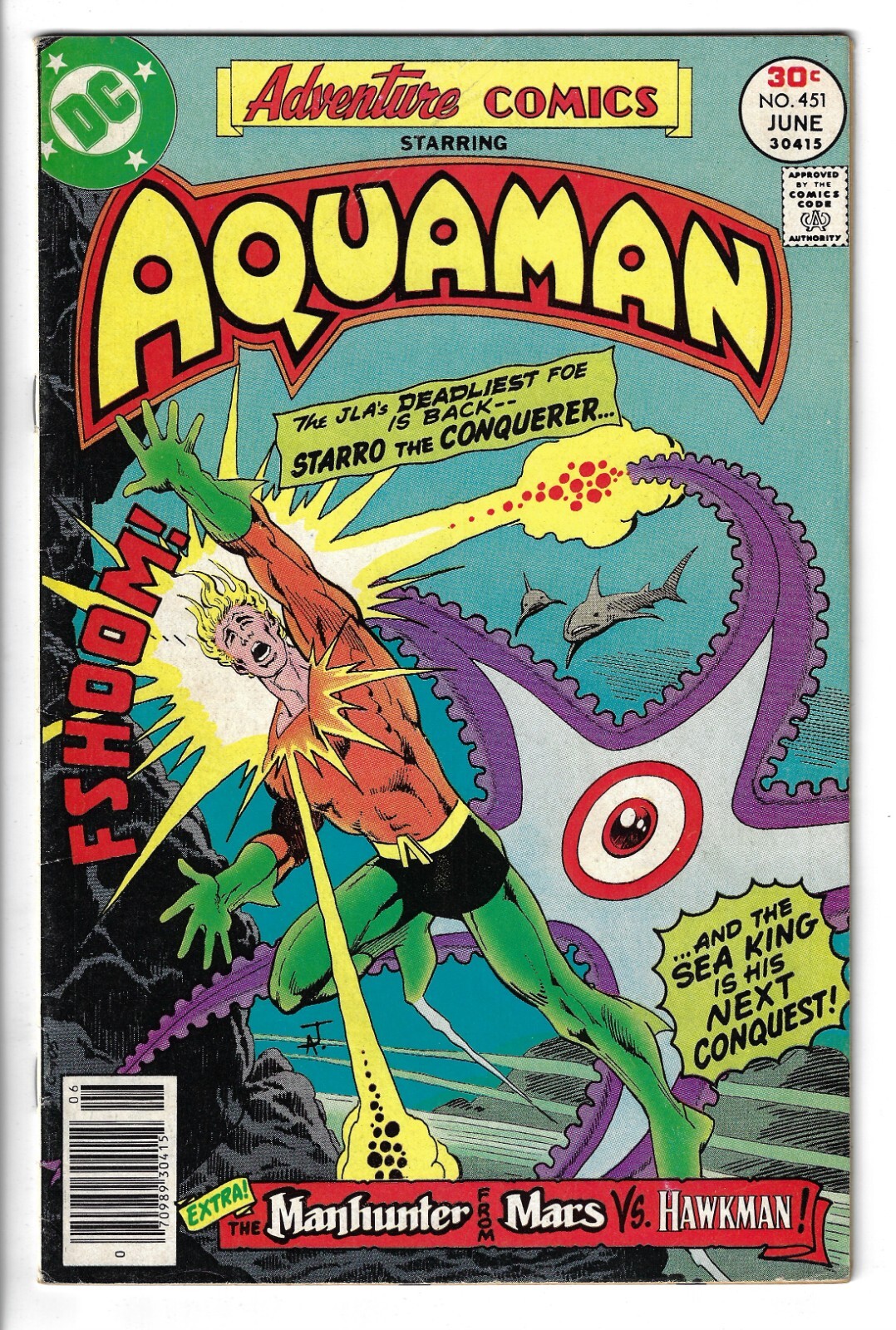 Adventure Comics #451 (1977) Jim Aparo Cover Aquaman Martian Manhunter ...
