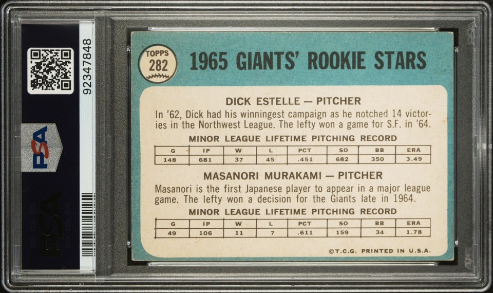 1965 Topps Rookie Stars #282 Masanori Murakami Estelle "Kanji" Auto PSA ...