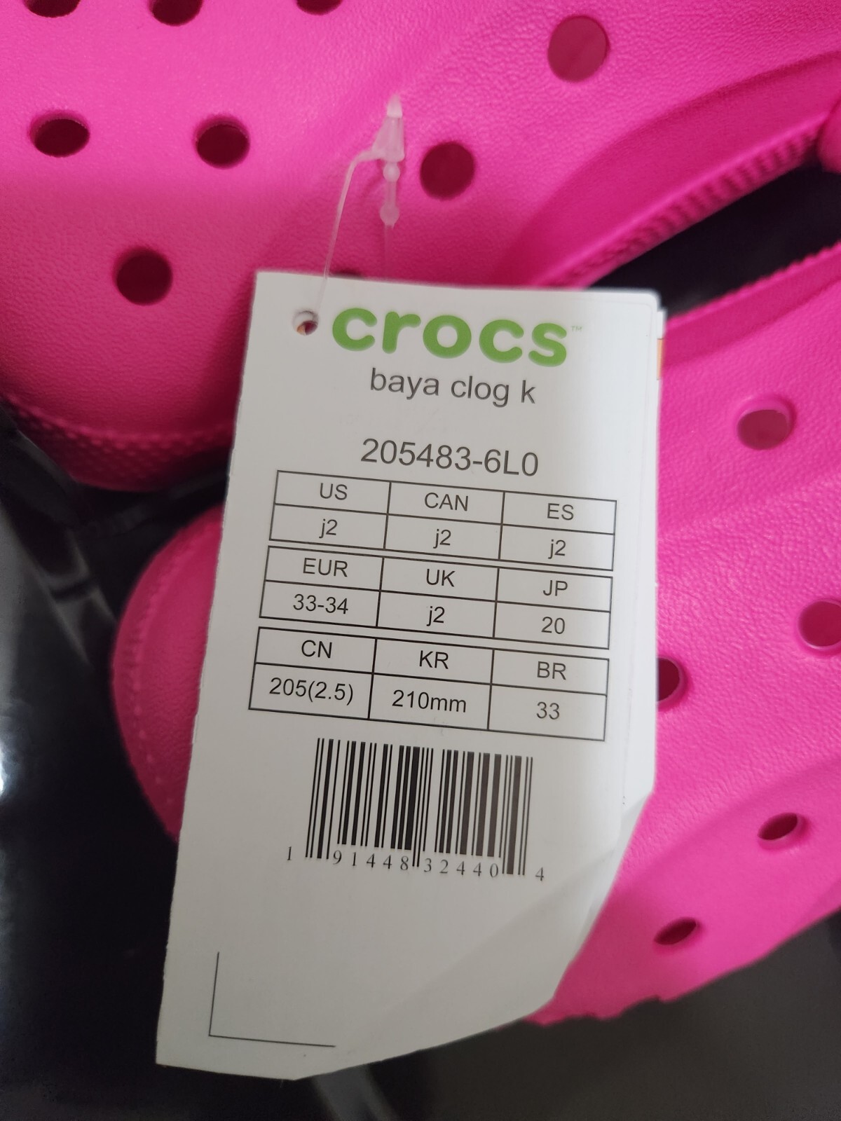 Kids Crocs Size 2 J2 Neon Magenta Hot Pink Baya Clog 205483-6l0 for ...
