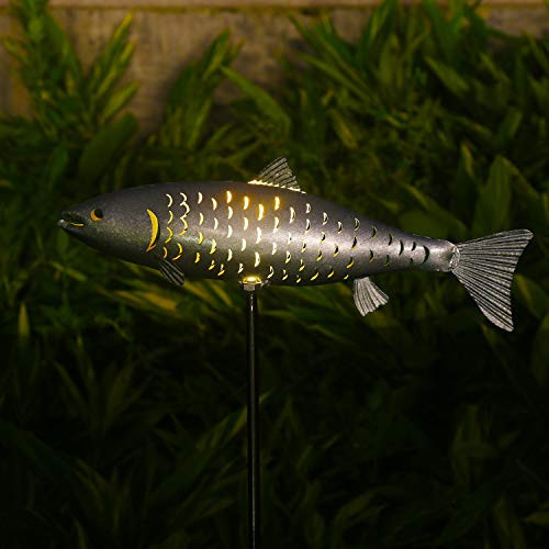 Solar Garden Lights Metal Fish Decorative Stake for Outdoor Patio Yard ...