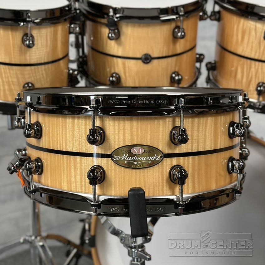 Pearl Masterworks 7pc Drum Set Fiddleback White Sycamore w/Black Nickel ...