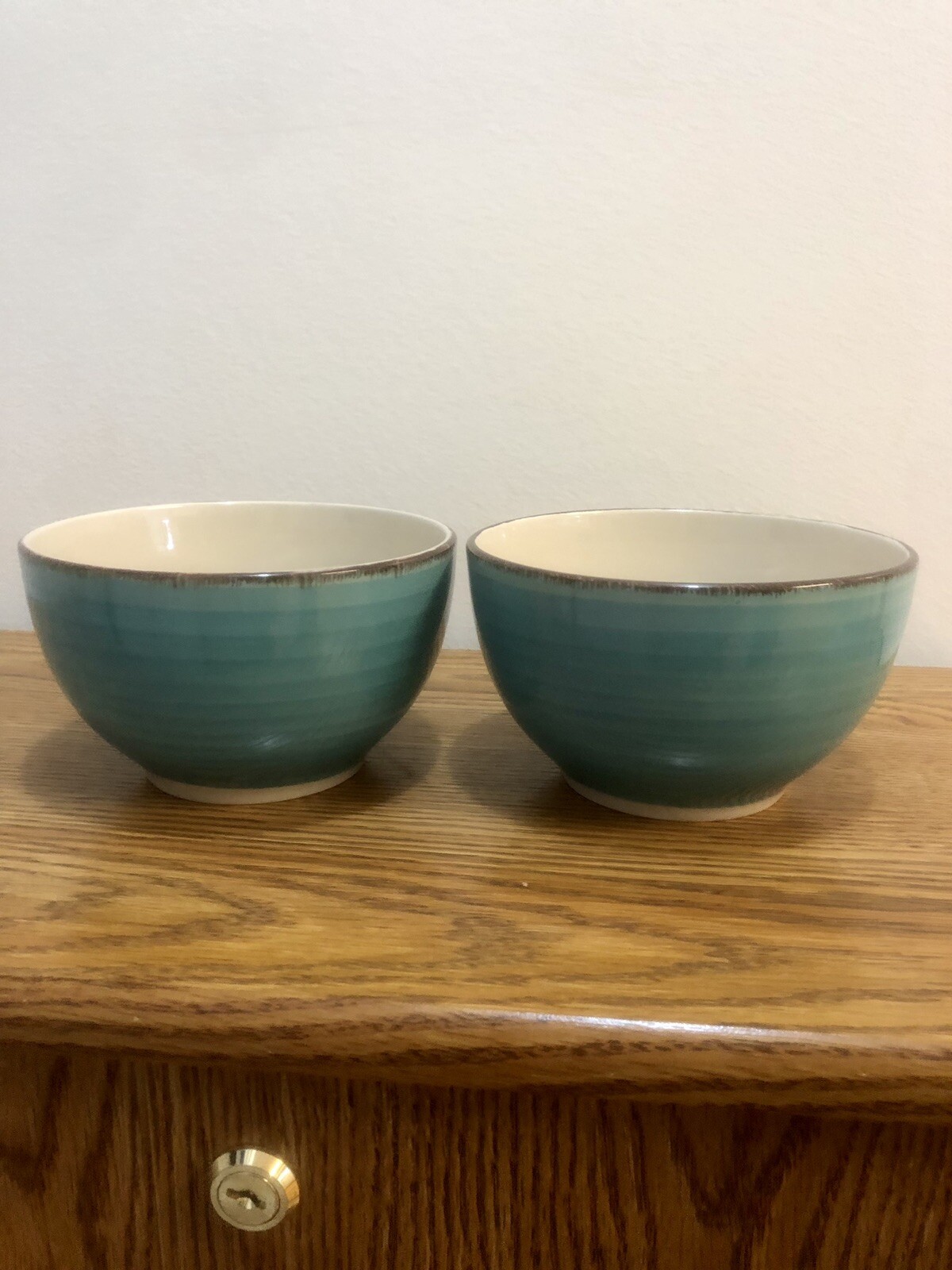 2 Royal Norfolk Swirl Cereal Soup Bowls Stoneware Turquoise Blue/Brown ...