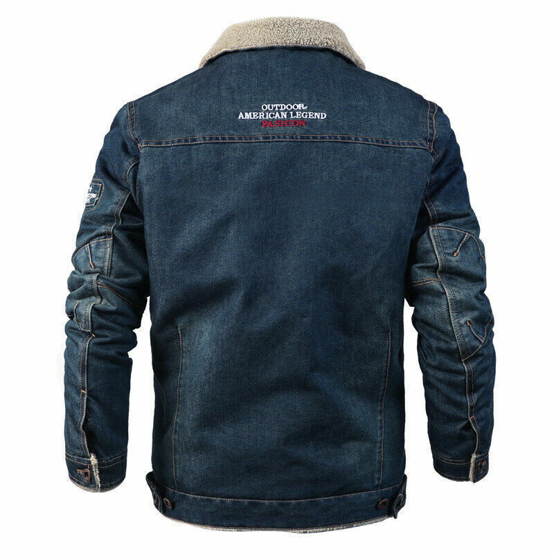 Mens Trucker Denim Jacket Fur Lapel Collar Fleece Lined Winter Warm ...