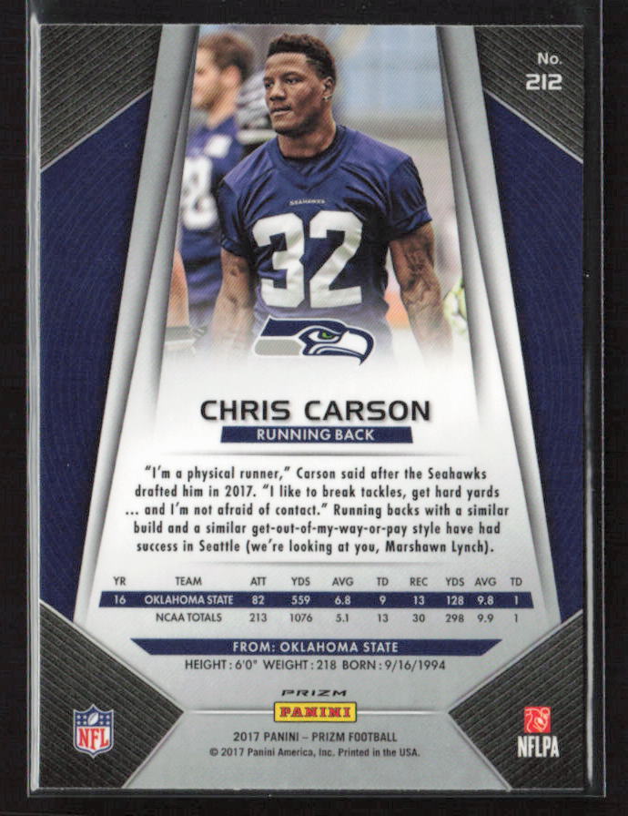 2017 Prizm #212 Chris Carson Silver Prizm Near Mint | eBay