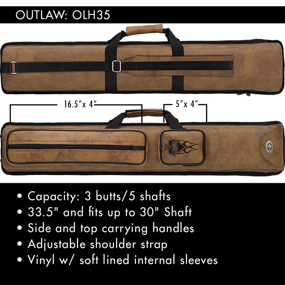 Outlaw OLH35 3x5 Hard Pool Cue Case Billiard Stick Bag Billiards Cues ...