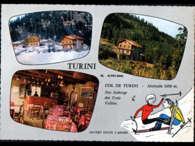 TURINI / PEIRA-CAVA (06) AUBERGE DES TROIS VALLEES / illustrée SKIEURS ...