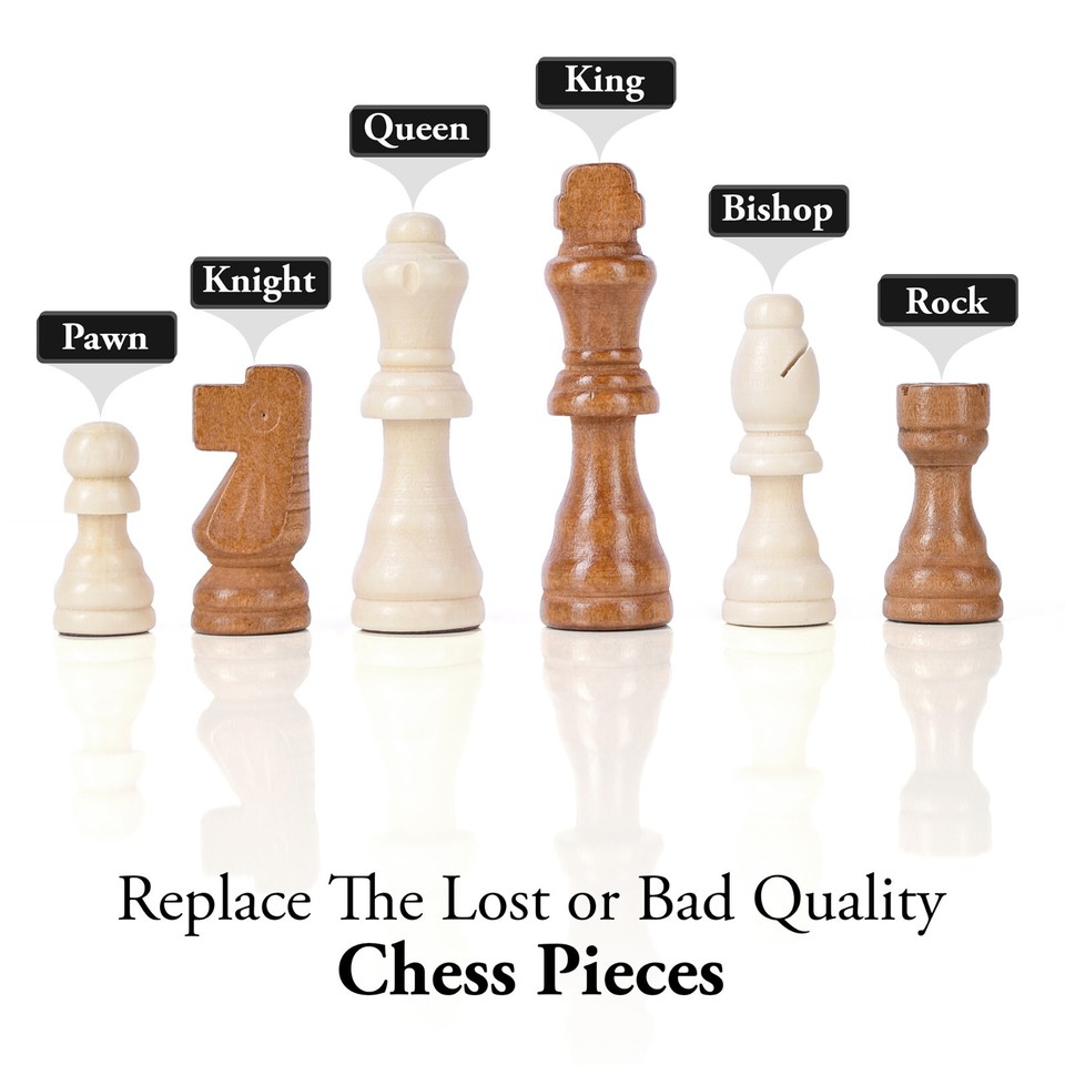Wooden Chess Pieces Only – 32 Pieces Handcrafted Wood Chessmen with 2 ...