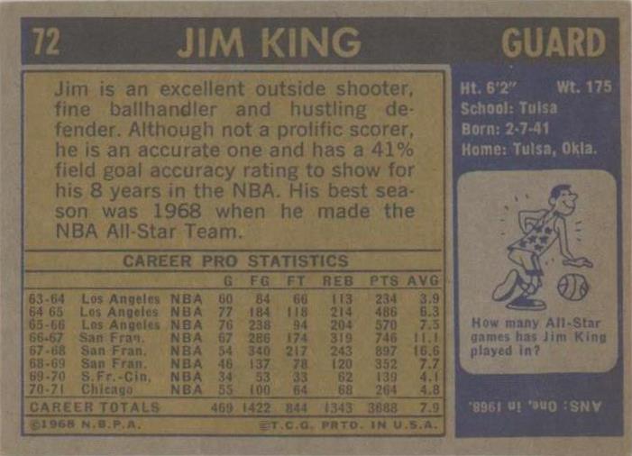 Las mejores ofertas en 1971-72 Topps - #72 Jim King | eBay