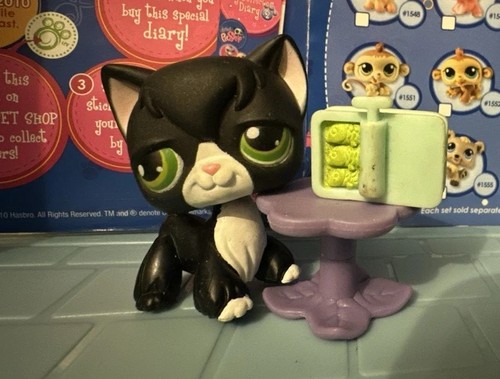 Littlest Pet Shop Angora Tuxedo Cat #55 Black Green Eyes Rare LPs ...