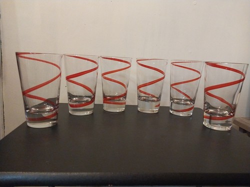 Pier 1 - 6 Pc Set-Red Ribbon Swirl Highball Glasses Tumbler 6.5” Tall ...