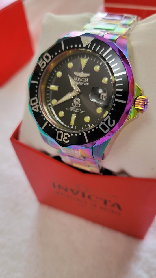 Invicta Men's Automatic Watch Grand Diver Black Dial Iridescent Steel ...
