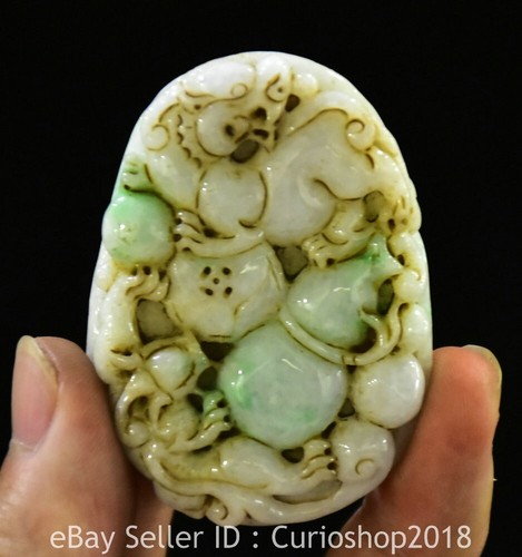 2.4" Old Chinese Emerald Jadeite Carving Fu Lu Gourd Pixiu Beast ...