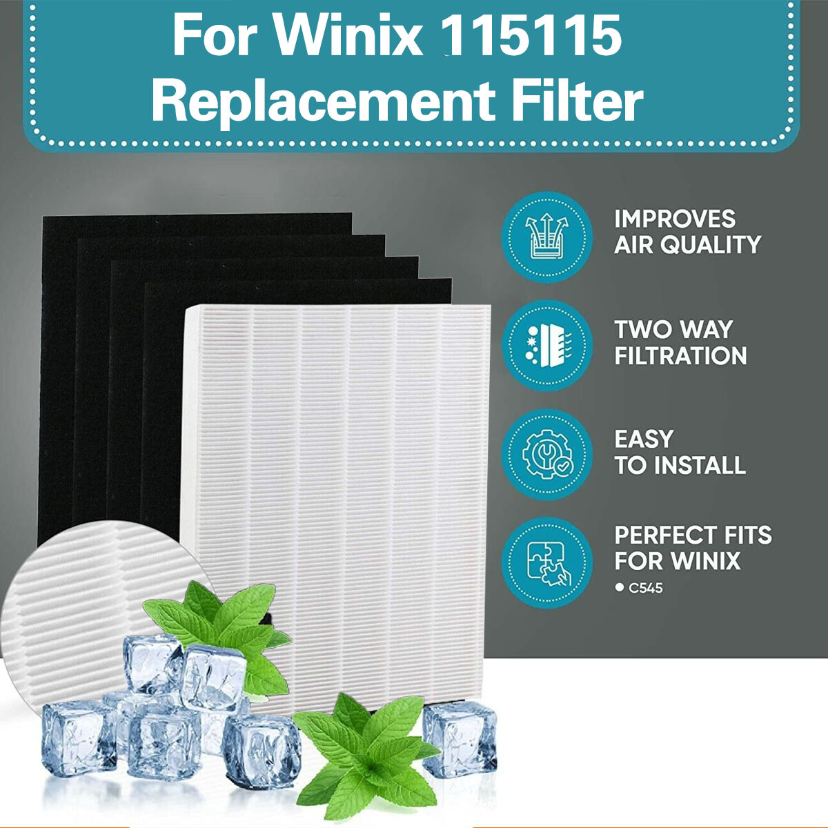 For Winix 115115 Replacement Filter A for C535, 5300-2, P300 5300 5300 ...