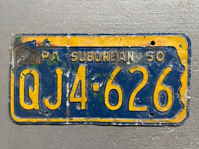 VINTAGE 1960 PENNSYLVANIA LICENSE PLATE BLUE/YELLOW SUBURBAN QJ4-626 ...
