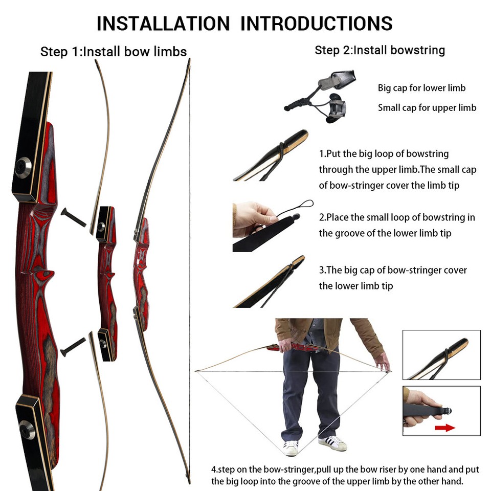 25-50LBS 64 Inch Takedown Recurve Bow Longbow Wooden Riser Archery ...