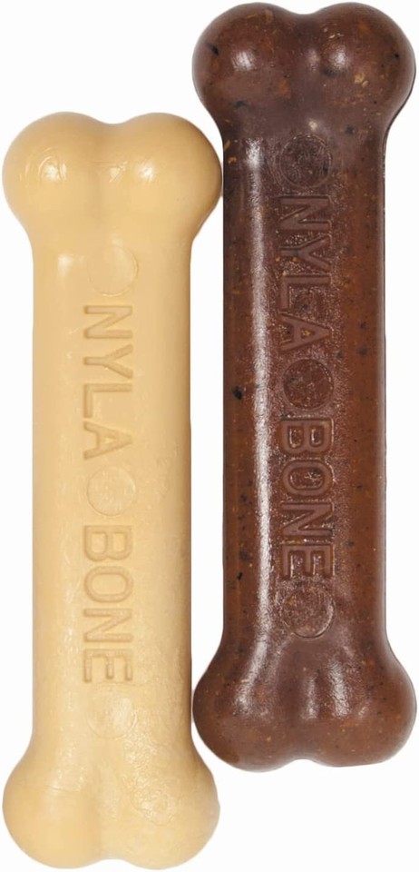 NYLABONE TWIN PACK PUPPY GENTLE NYLON CHEW TOYS PEANUT BUTTER & CHICKEN ...