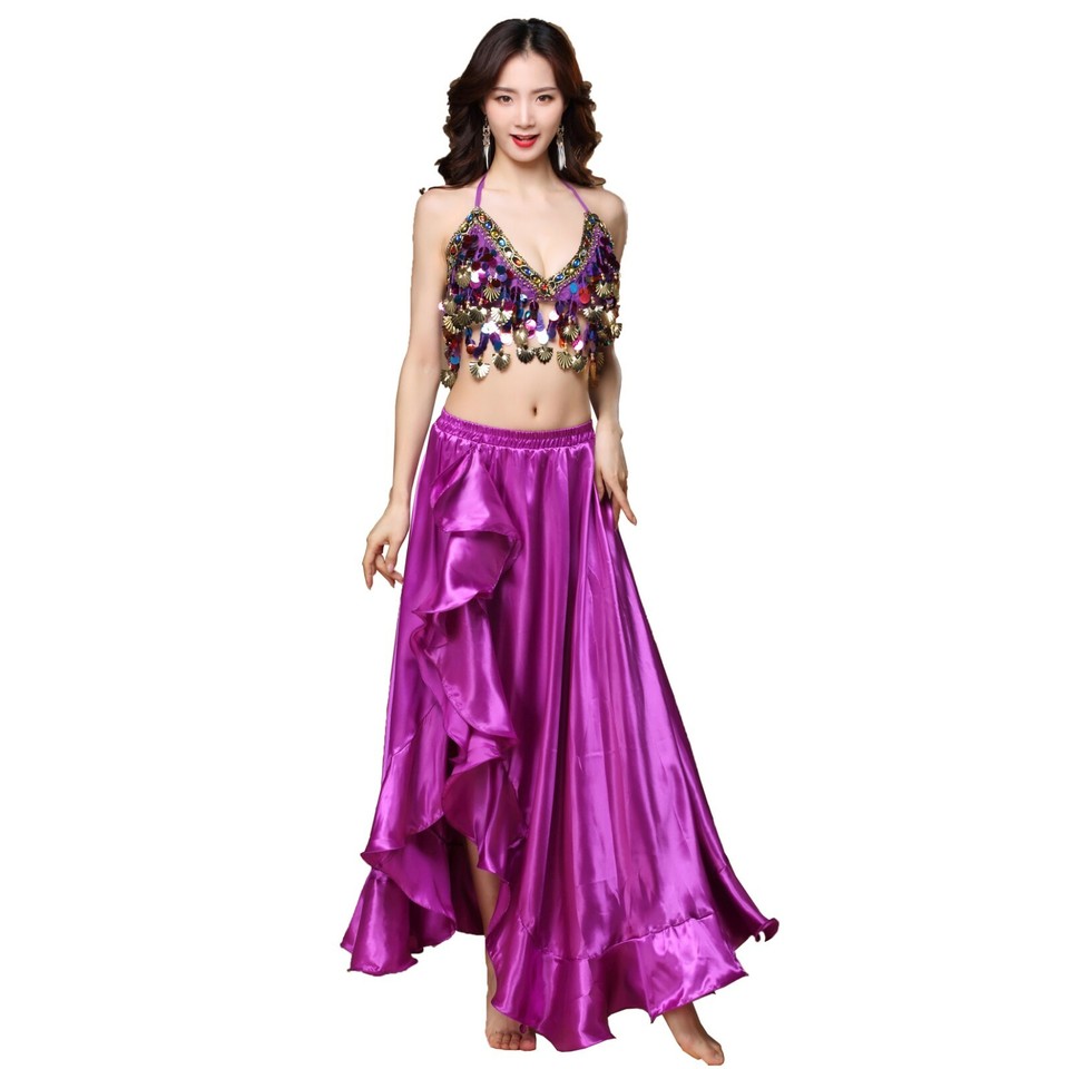2020 Belly Dance Top Bra Satin Skirt Stage Performance Costume Set 2PCS ...